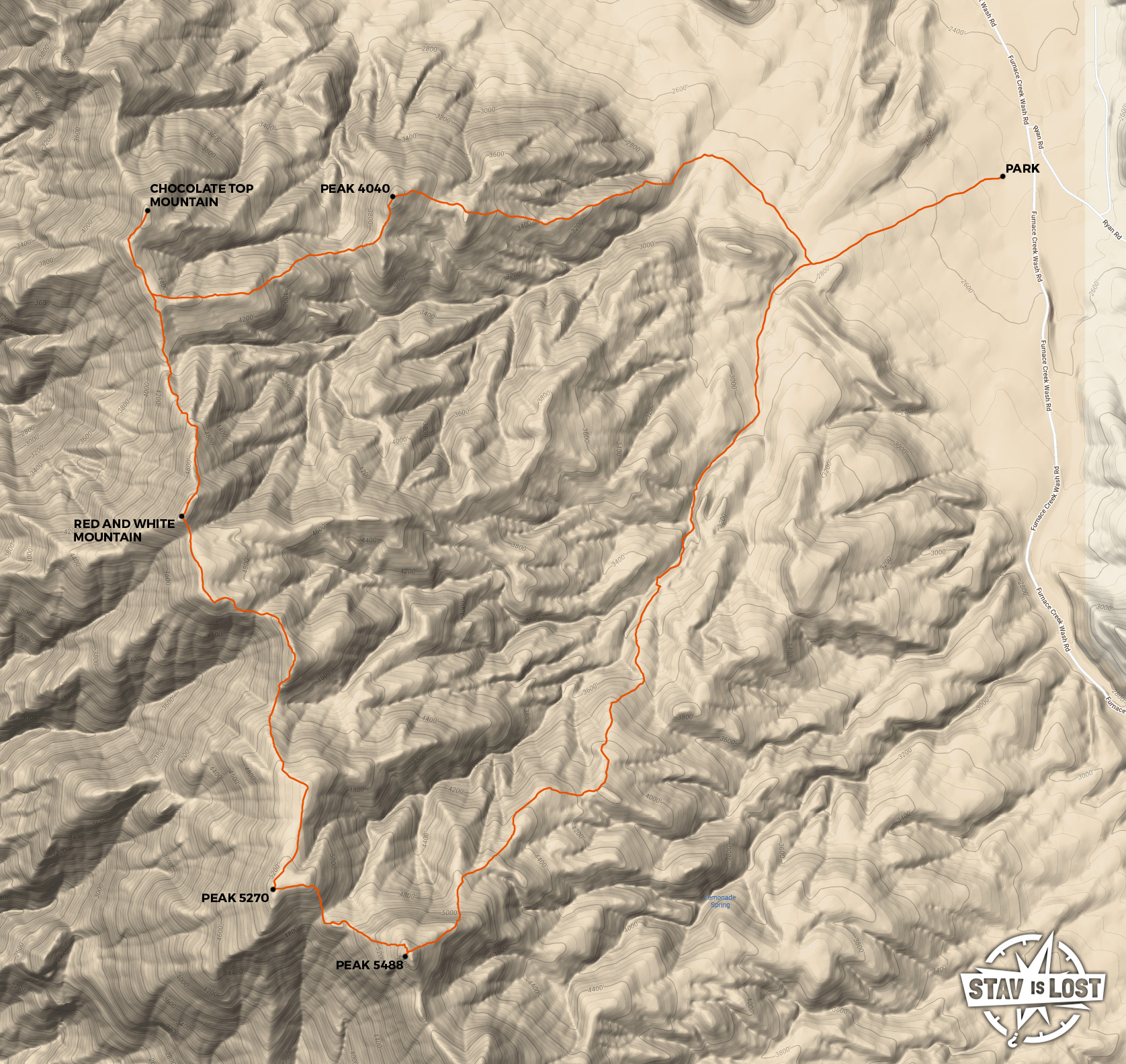 Map of Chocolate Top and Northern Black Mountains Traverse - Stav is Lost