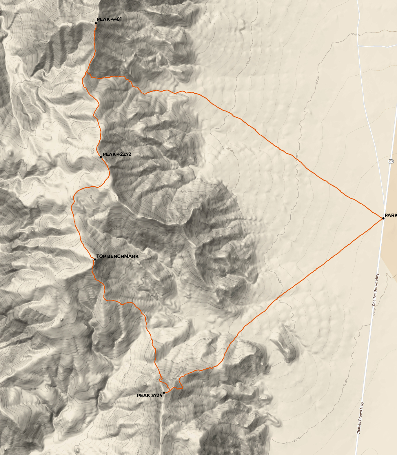 Hiking Map for Central Resting Spring Range