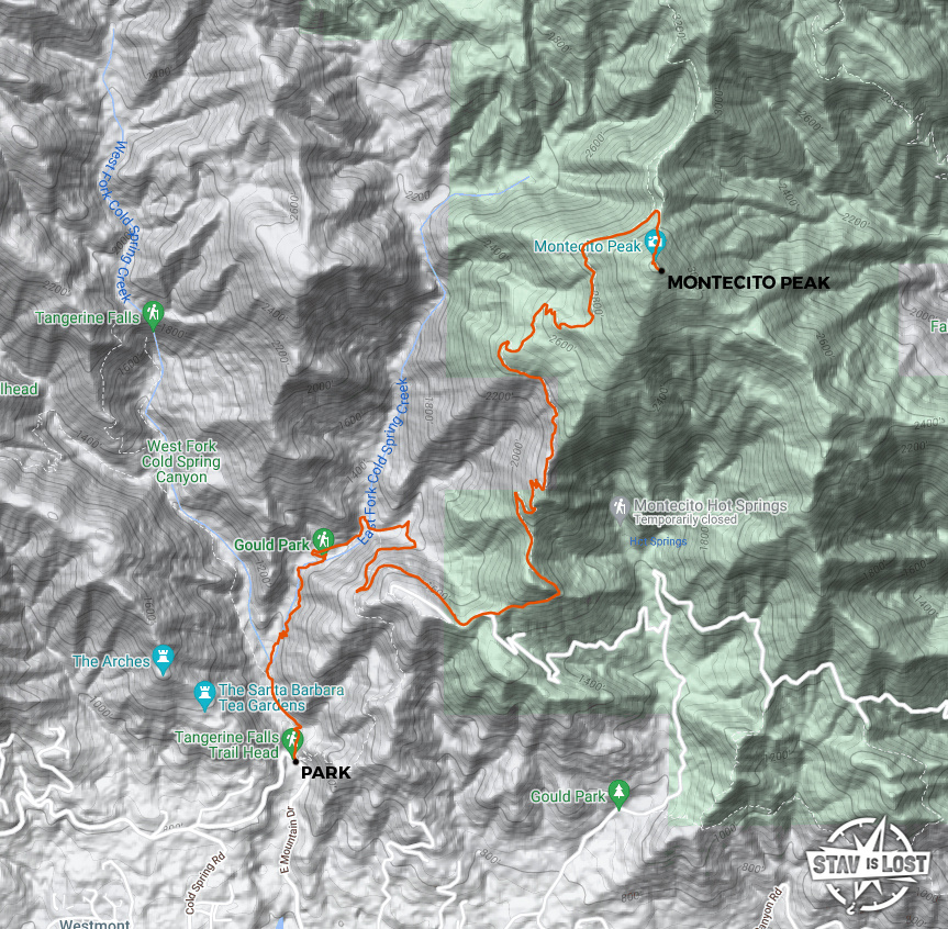 Hiking Map for Montecito Peak