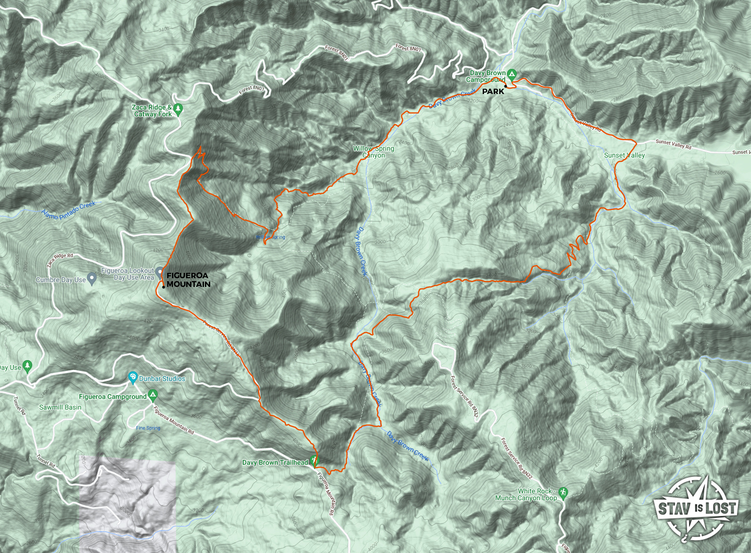 Map of Figueroa Mountain via Davy Brown and Munch Canyon Loop - Stav is ...