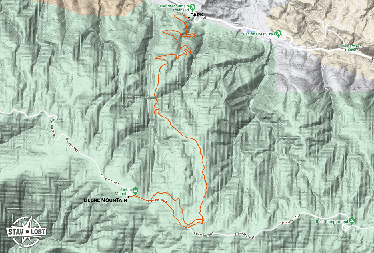 Map of Liebre Mountain via Pacific Crest Trail - Stav is Lost