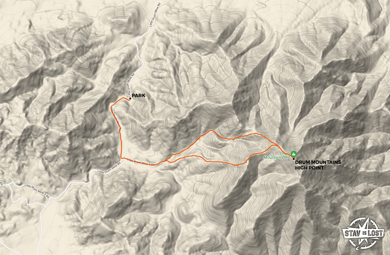 Map of Drum Mountains High Point - Stav is Lost