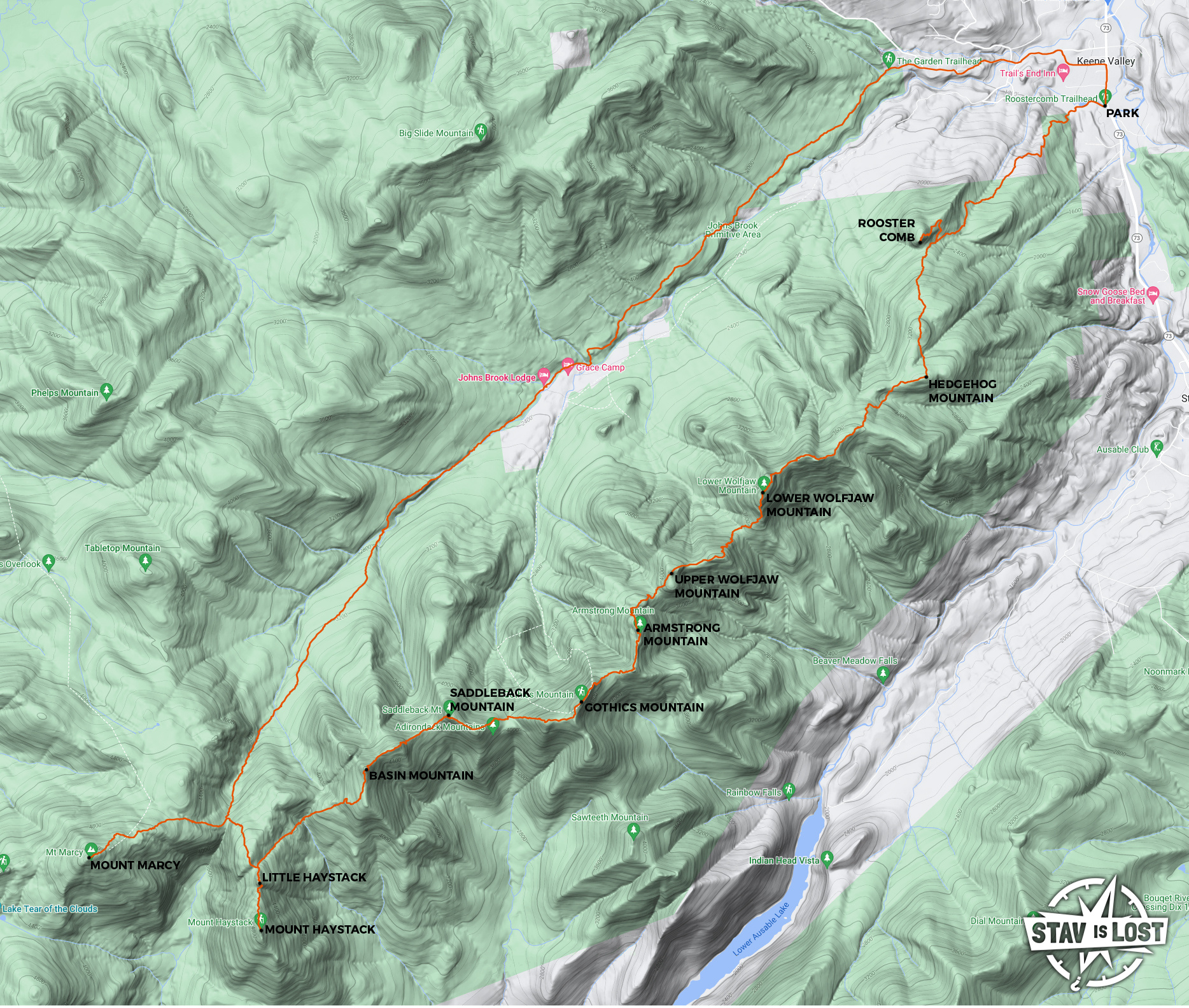 Map of The Great Range Traverse - Stav is Lost