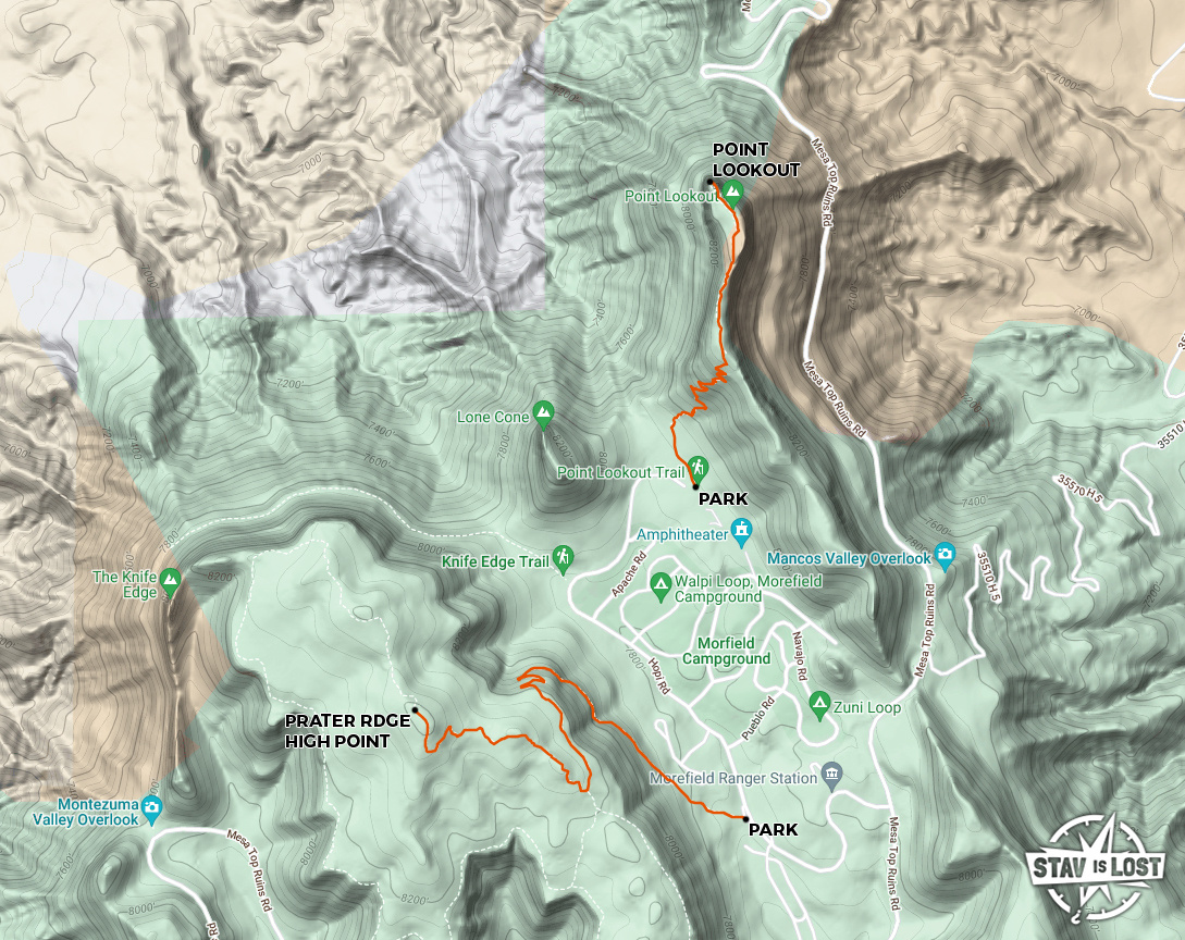 Hiking Map for Point Lookout and Prater Ridge
