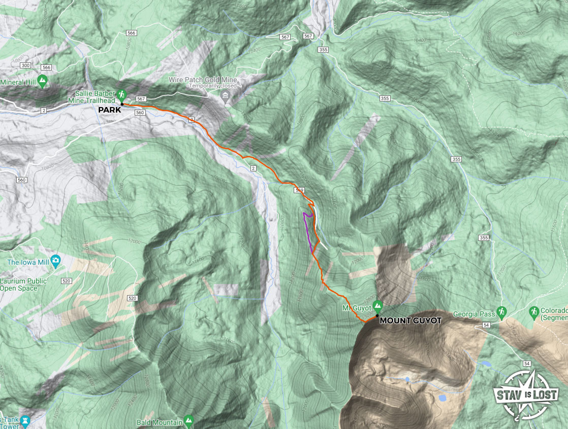 Map of Mount Guyot via Little French Gulch - Stav is Lost