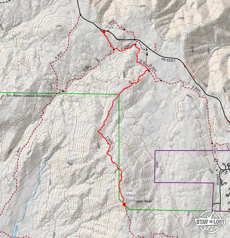 Map of San Mateo Peak via Morgan Trail - Stav is Lost