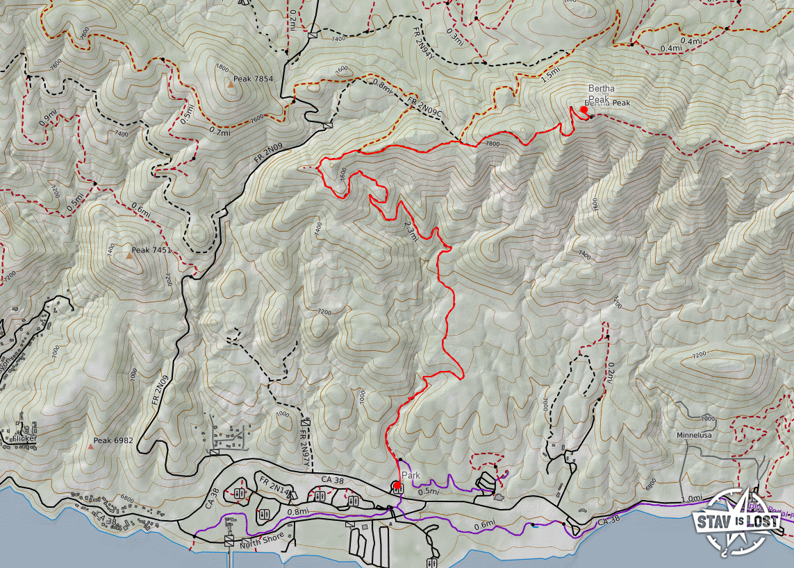 Map of Bertha Peak via Cougar Crest Trail - Stav is Lost