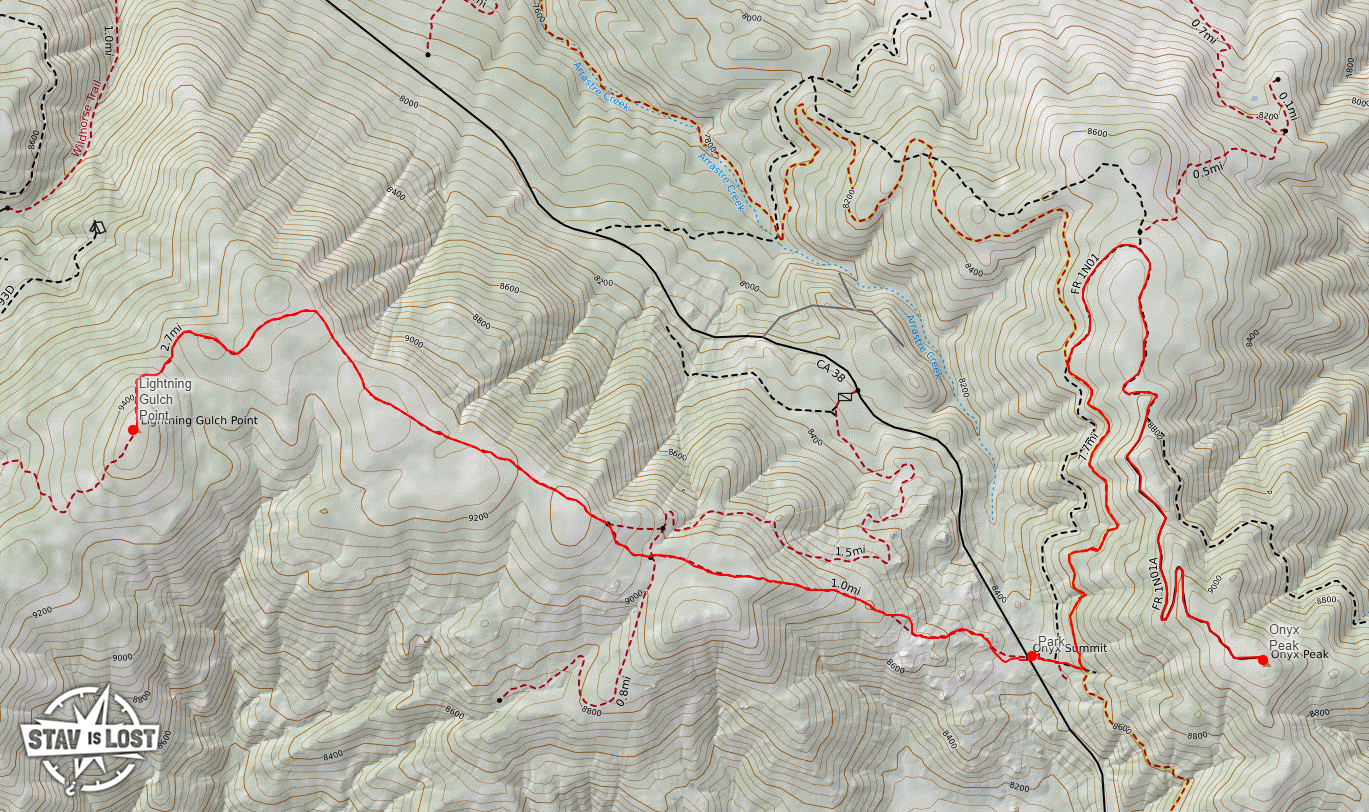 Map of Lightning Gulch Point and Onyx Peak - Stav is Lost