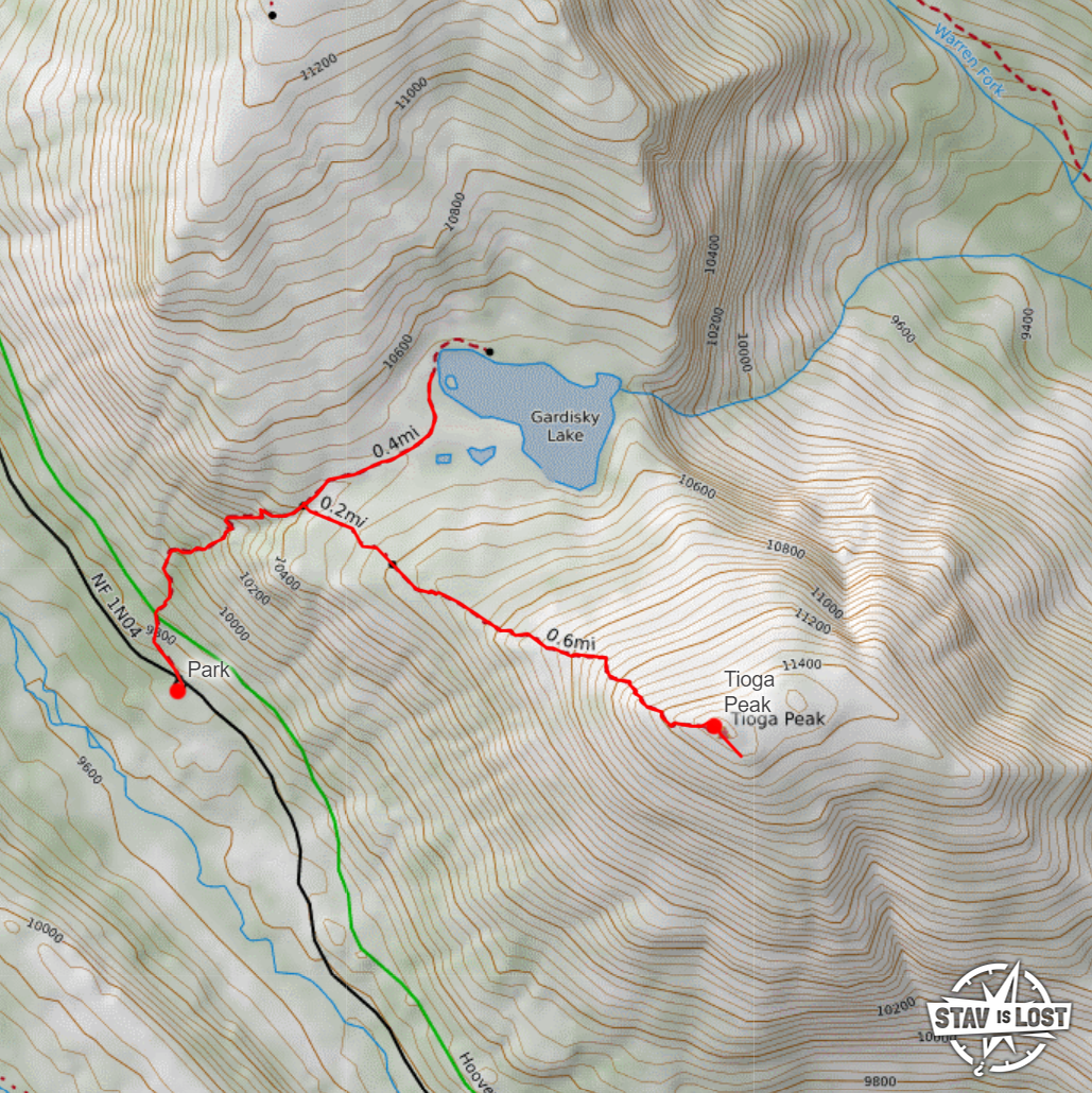 Map of Tioga Peak via Gardisky Lake Trail - Stav is Lost